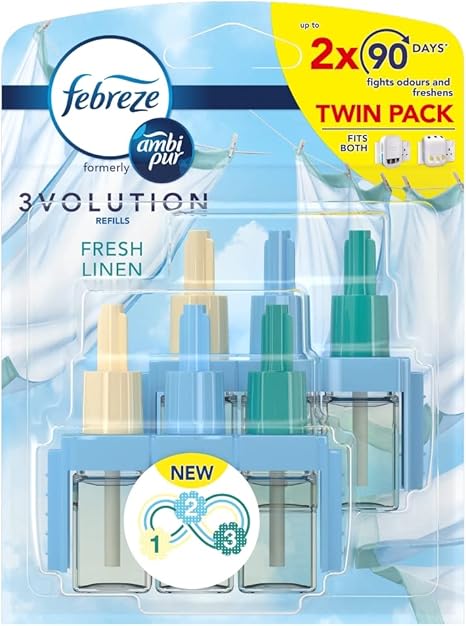 Febreze 3Volution Air Freshener Plug In Refill 2x20ML Fresh Linen, 3 ...