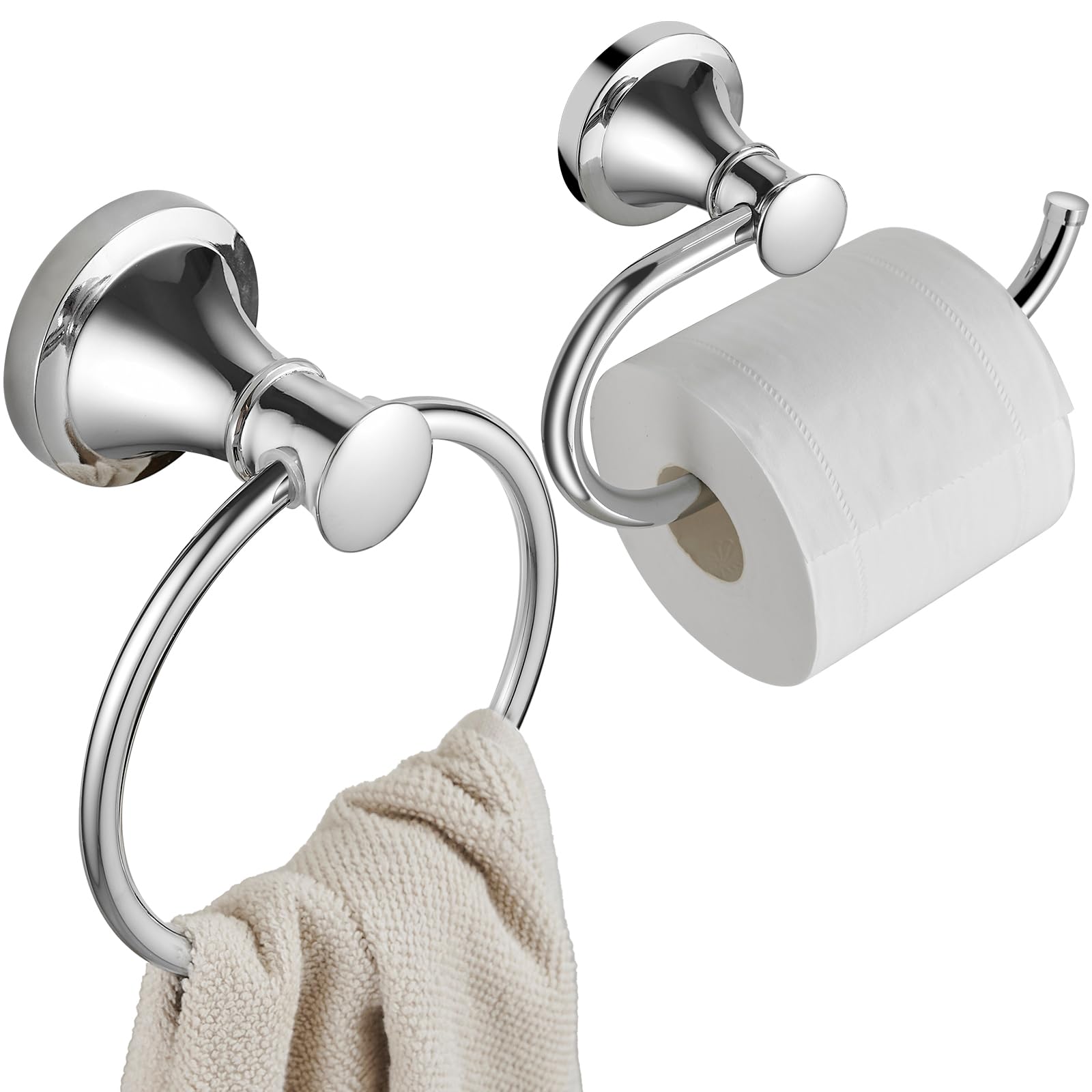 Amazon.com: Hoimpro Polished Chrome Towel Ring Toilet Paper Holder Set ...
