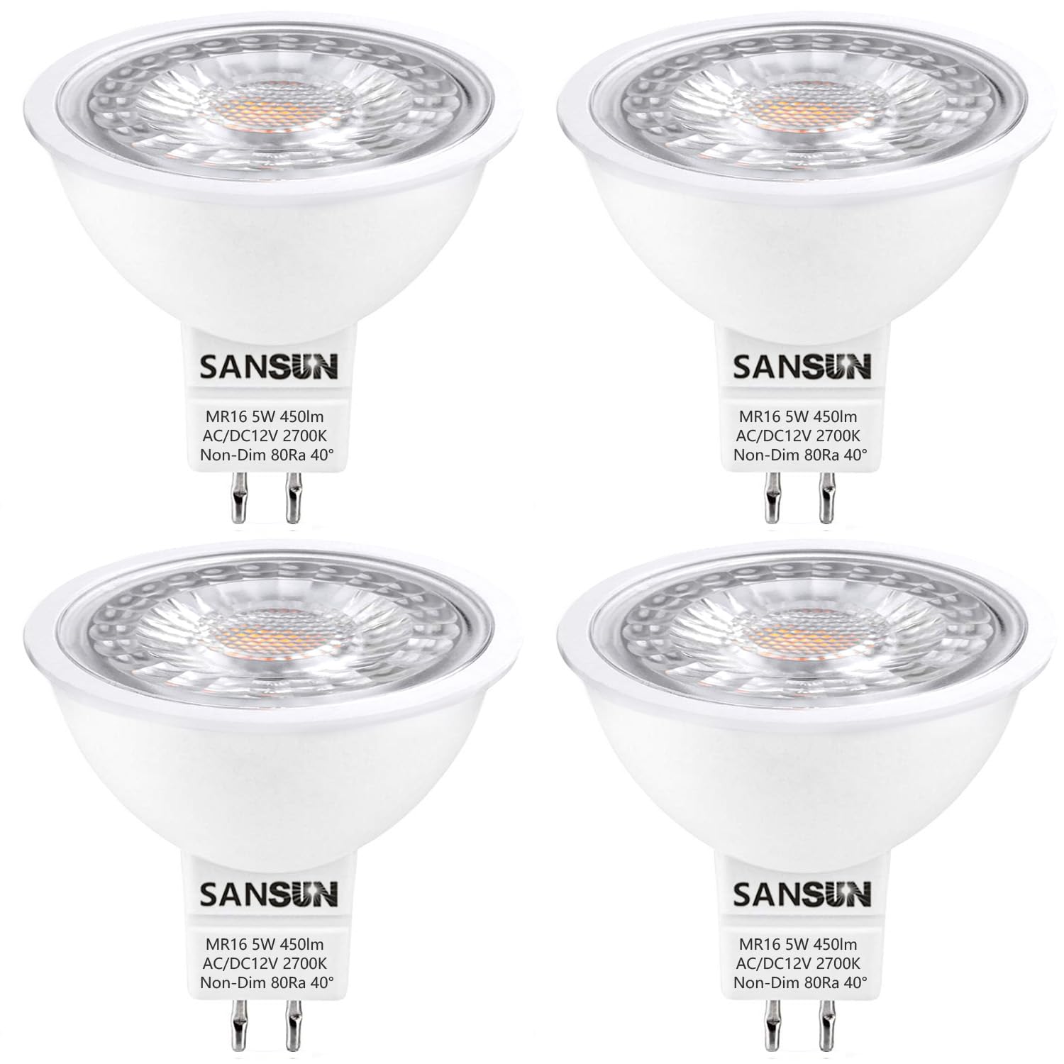 SANSUN 5W MR16 LED Landscape Light Bulbs, Low Voltage 12V 50W Halogen ...