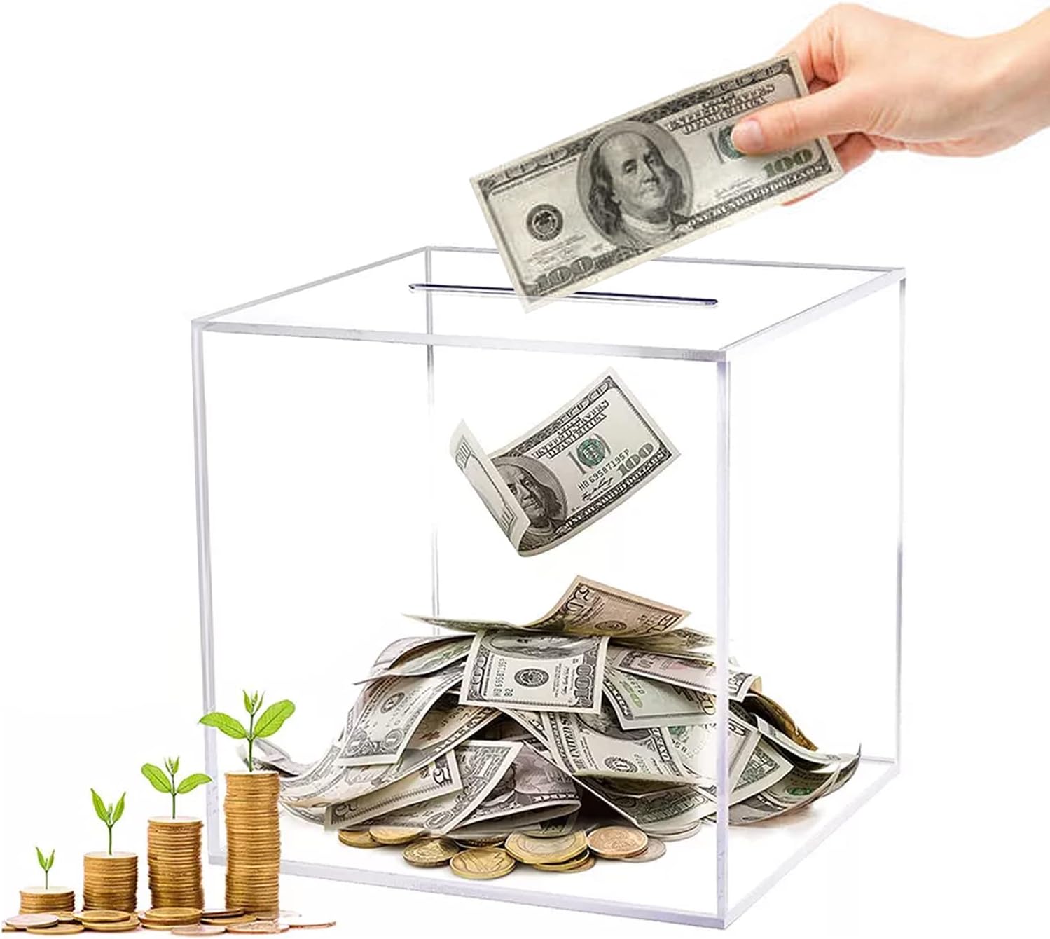Clear Acrylic Money Box Break to Open Piggy Bank for Adults or Kids ...
