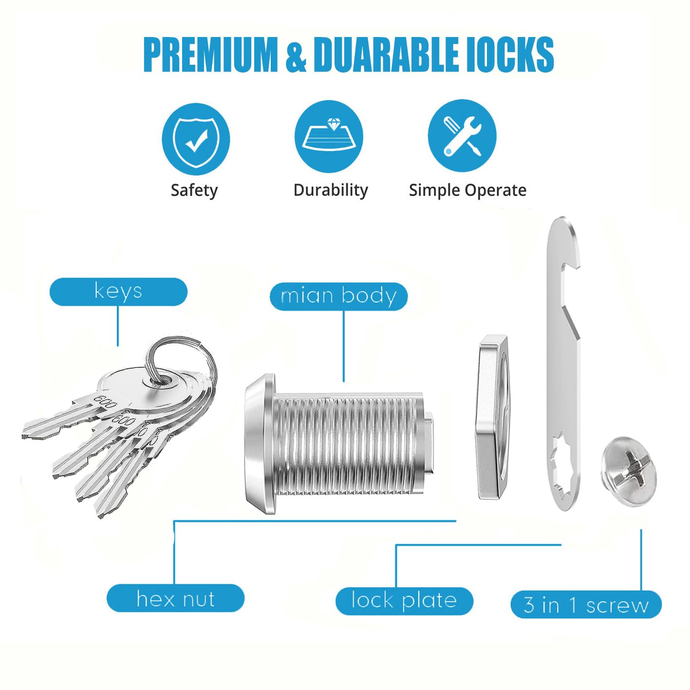 ZiYuya 16mm Mailbox Lock with Key Alike, Cabinet Cam Lock, Postbox Lock ...