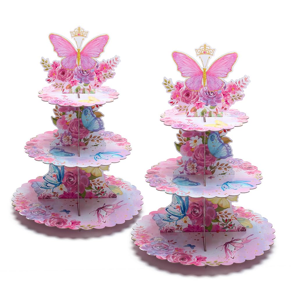 Amazon.com: Buttleply 3 Tier Cupcake Tower,Pink Cardboard Cupcake Stand ...