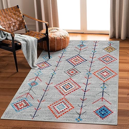 Amazon.com: Seavish Small Washable Rugs 3x5 Light Grey Vintage Diamond ...
