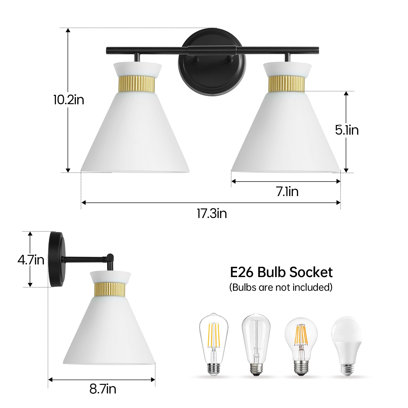 Snapklik.com : WOSHITU Bathroom Vanity Light Fixtures: 2-Lights Mid ...
