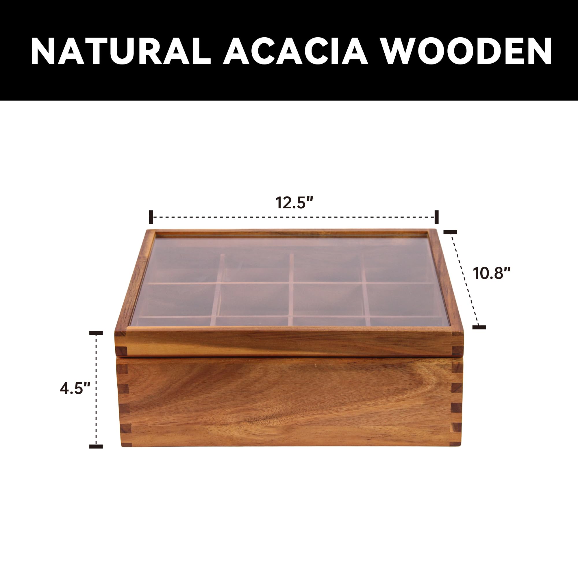 Snapklik.com : KITEISCAT Acacia Wood Tea Organizer Box - 12 Compartments