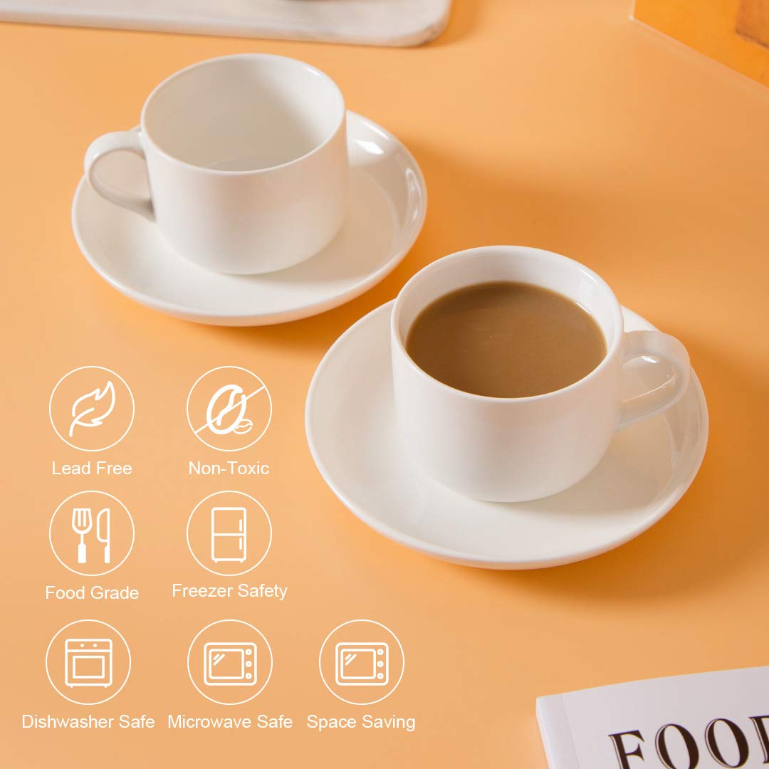 CHILDIKE Porcelain Coffee Cups and Saucers Set of 4, 8 Ounce Ceramic ...