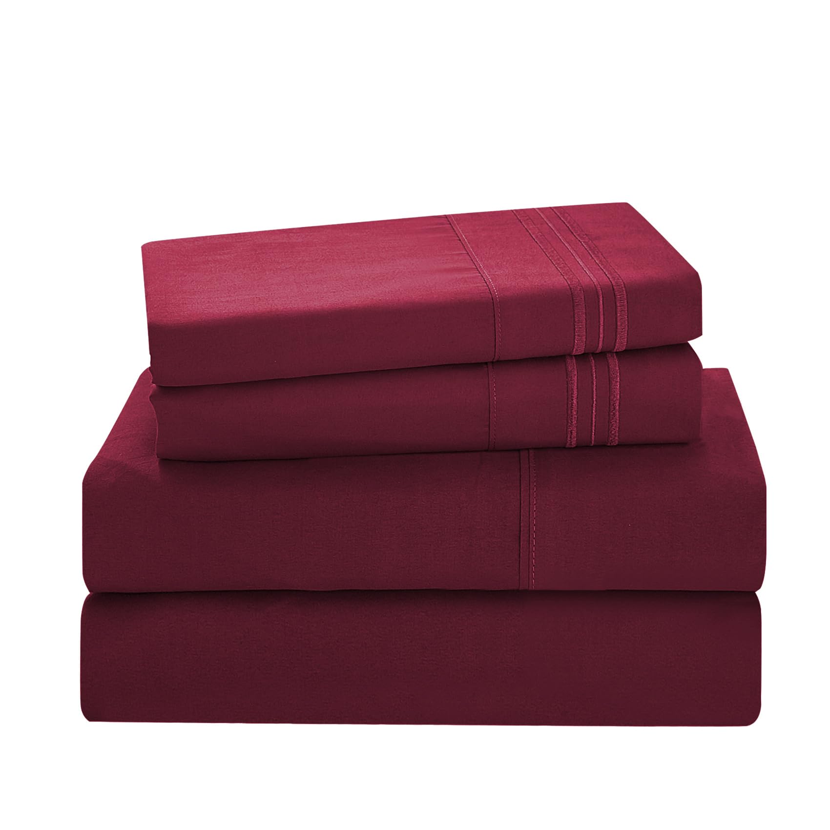 Amazon.com: Wine Red Twin Size Sheets Set-3 Piece Microfiber Bedsheets ...
