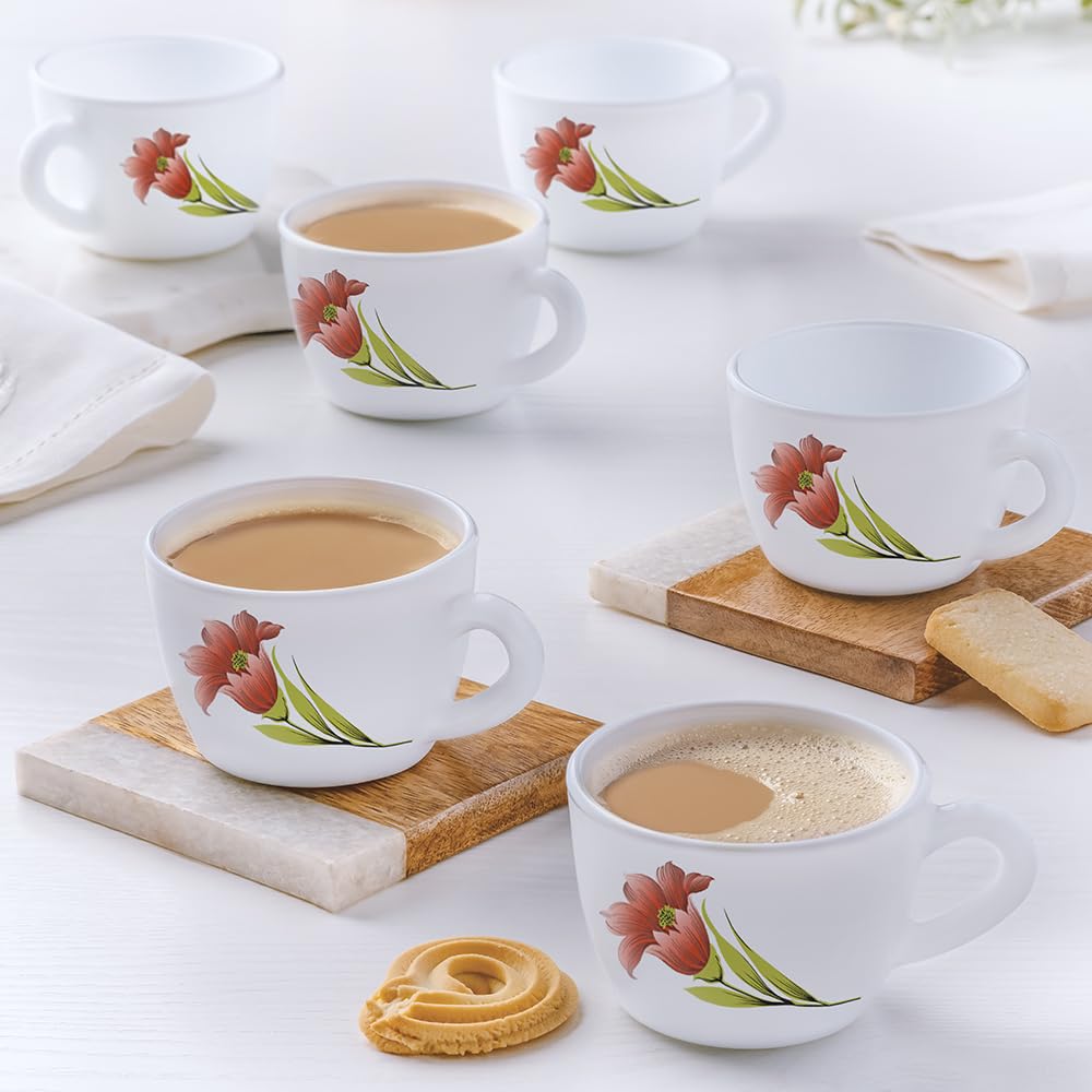 Buy Larah by Borosil Red Iris Opalware Cup Set of 6 pcs | Tea/Coffee ...