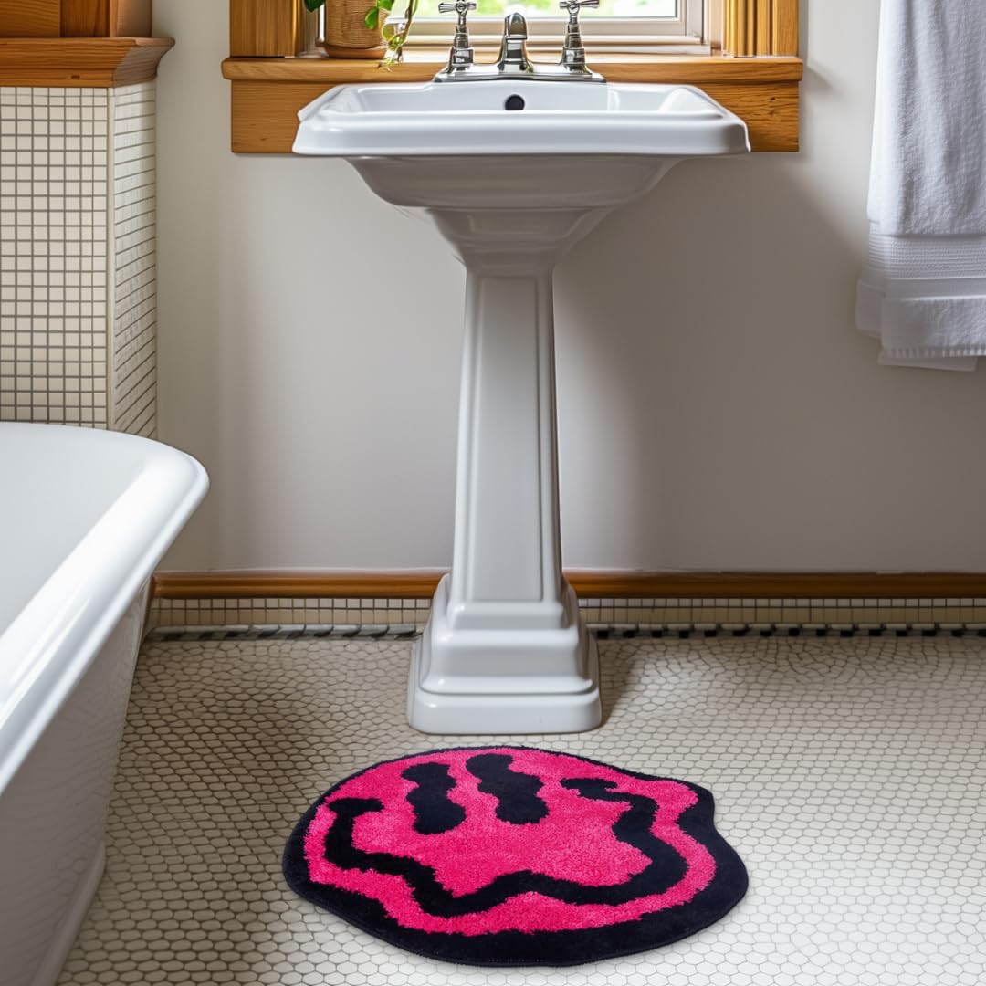 Amazon.com: Haull 24 Inch Smile Face Bath Mat Pink Bathroom Rugs Decor ...