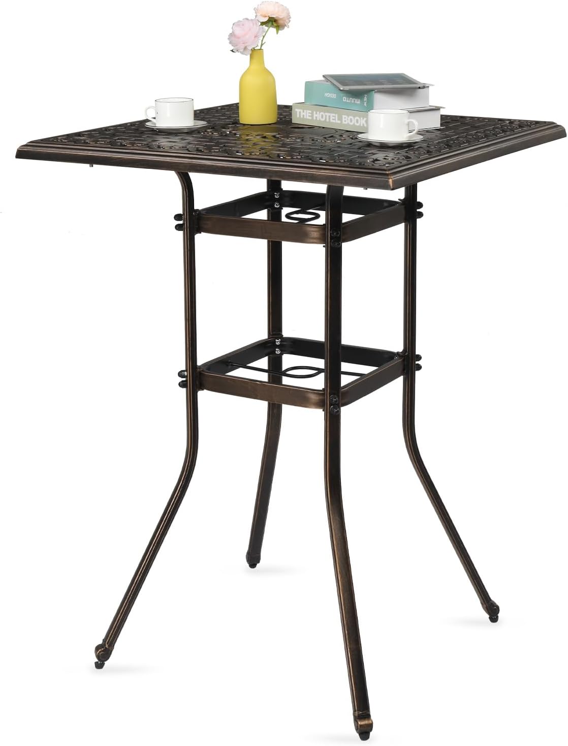 Amazon.com: Vasitelan Cast Aluminium Patio Bar Height Table Square with ...