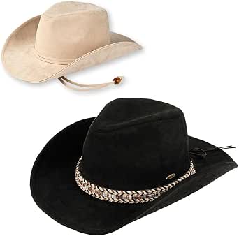 Amazon.com: Funky Junque 2 Pack Cowboy Hat - Suede w/Chinstrap - Beige ...