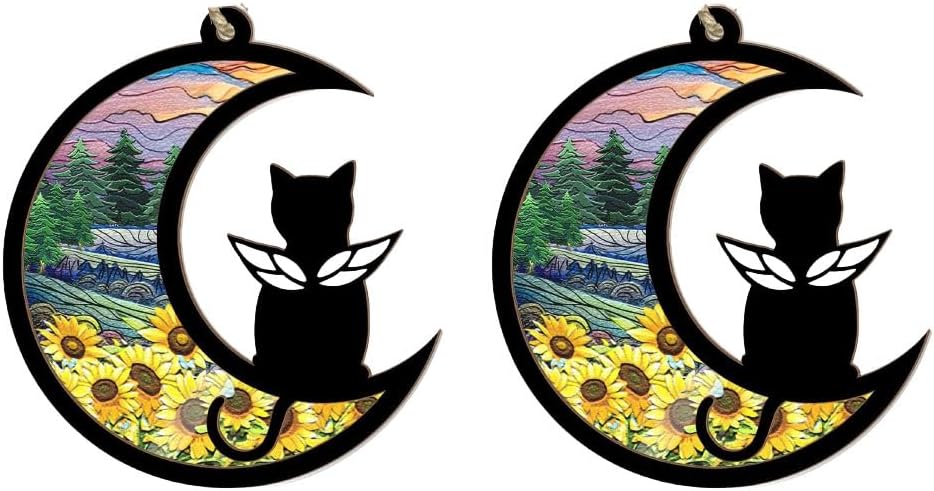 Amazon.com: Dsadrwq 2 Pcs Cat Suncatcher Stained Glass Window Hanging ...
