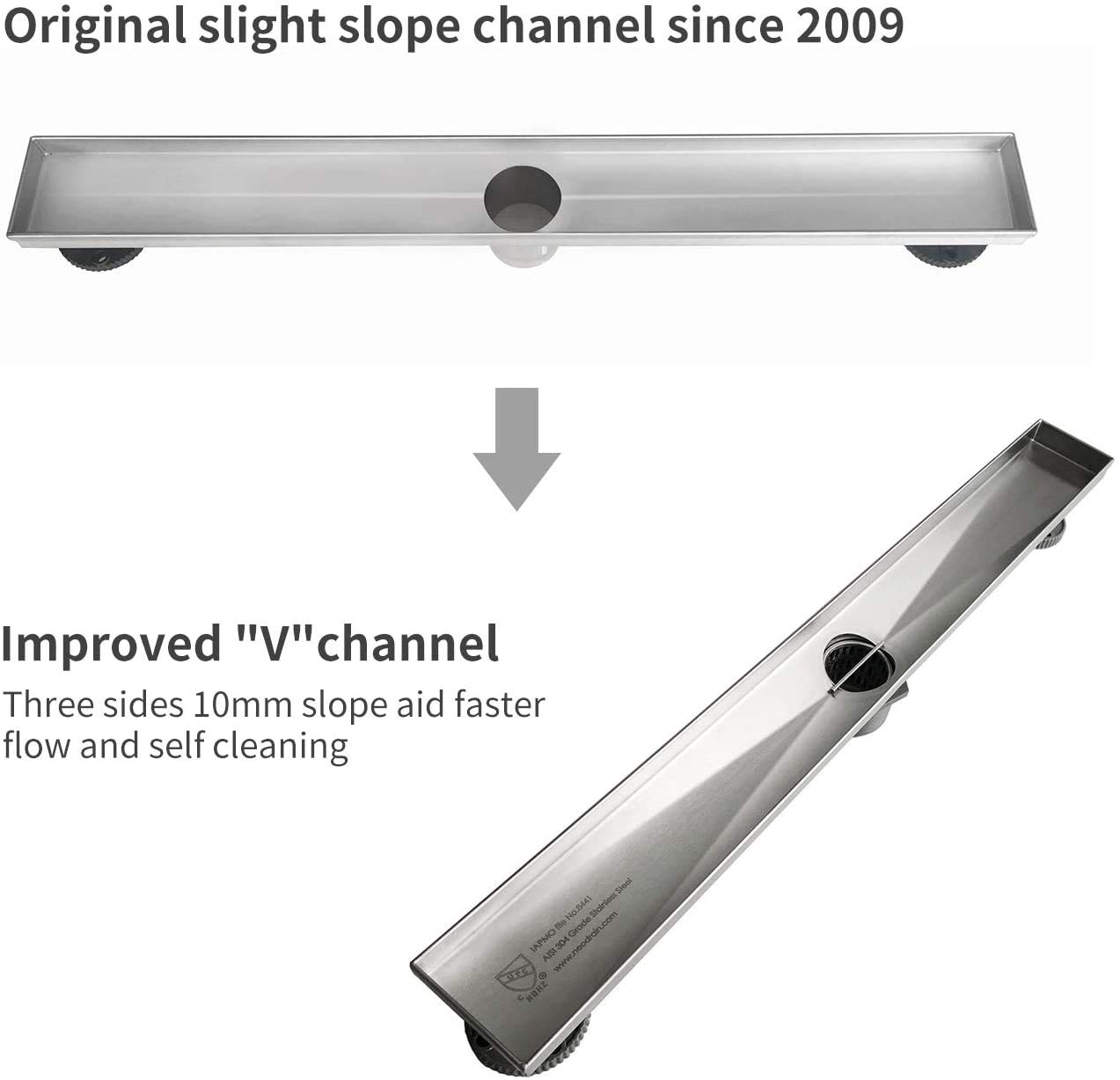 Neodrain 32-Inch Linear Shower Drain- With 2-in-1 Flat & Tile insert ...