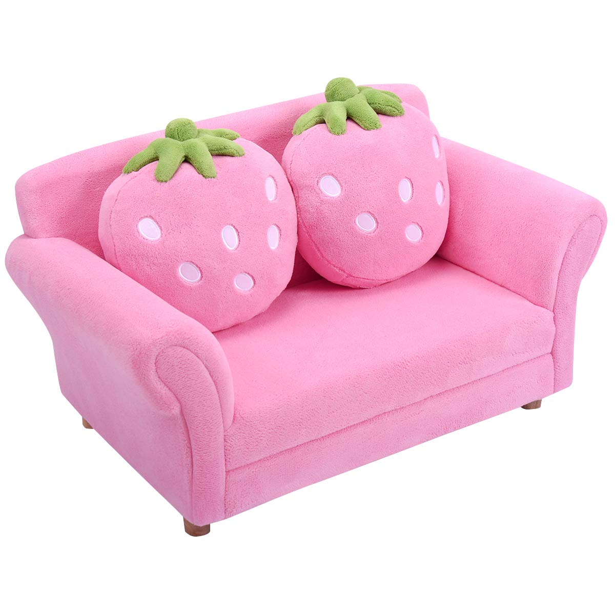 BABY JOY Kids Sofa with 2 Cute Strawberry Pillows, Children Couch ...