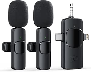 Amazon.com: 3 in 1 Wireless Lavalier Microphone for iPhone, iPad, Android Camera, 2Pack Mini Mic ...
