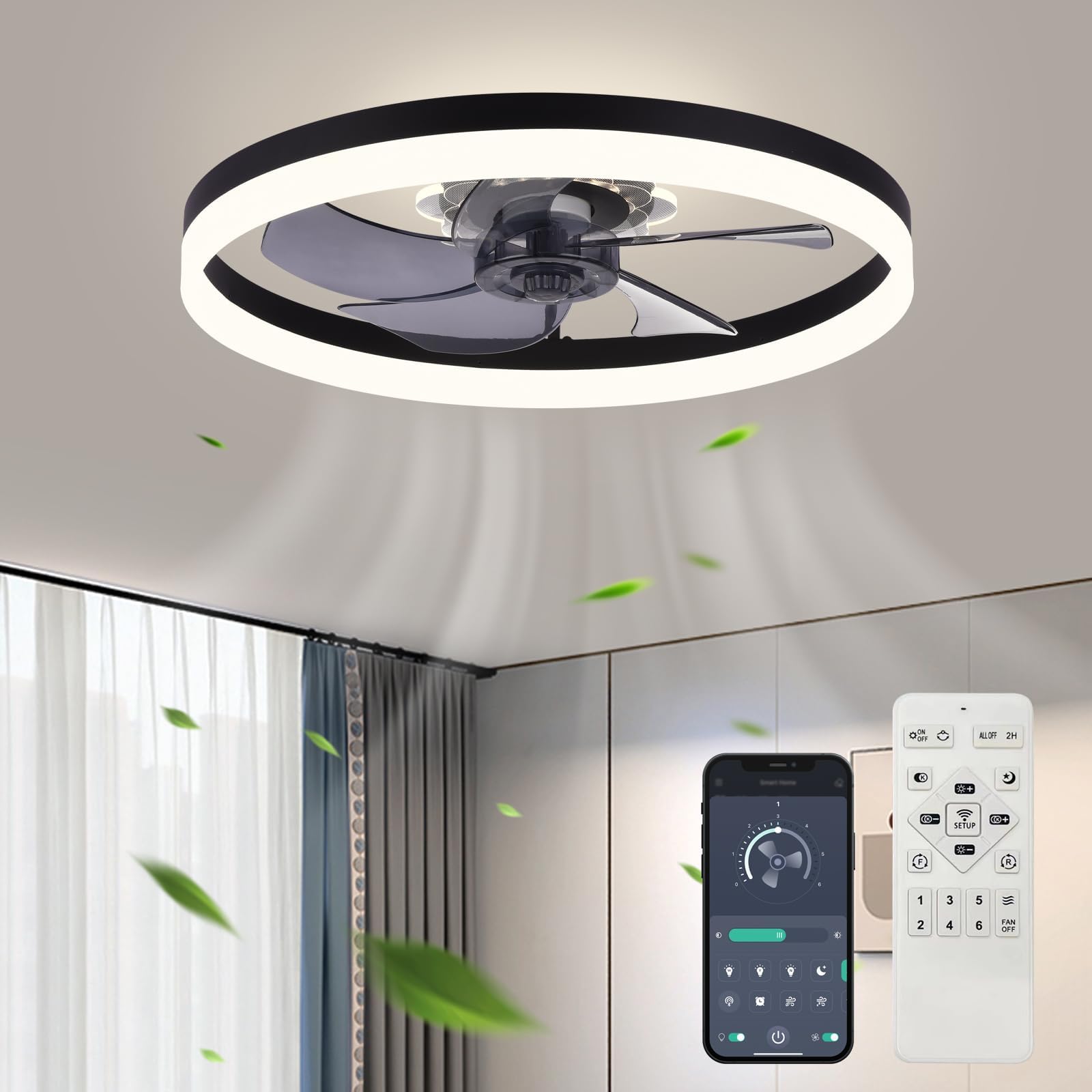 Fszdorj 20'' Ceiling Fan with Light, Upgraded Low Profile Fan, Flush ...