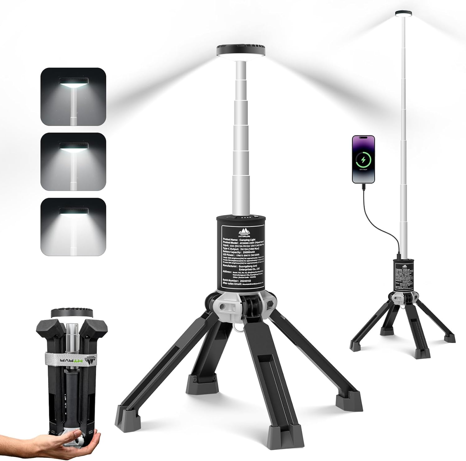 Amazon.com: MTRVR Telescopic Camping Light, 20000mAh, Waterproof, 3 ...