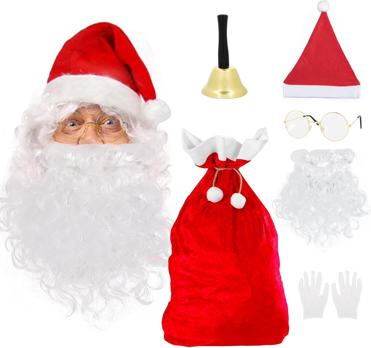 COLOFALLA 6pcs Santa Claus Costume Accessories Santa Beard Hat Glasses ...