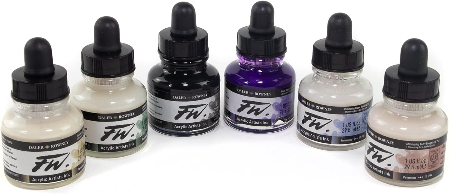 Amazon.com : Daler-Rowney FW Acrylic Ink Bottle 6-Color Shimmering Set ...