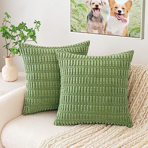 Amazon.com: Corduroy Pillow Covers 12x12 Set of 2 for Couch Sofa, Sage ...