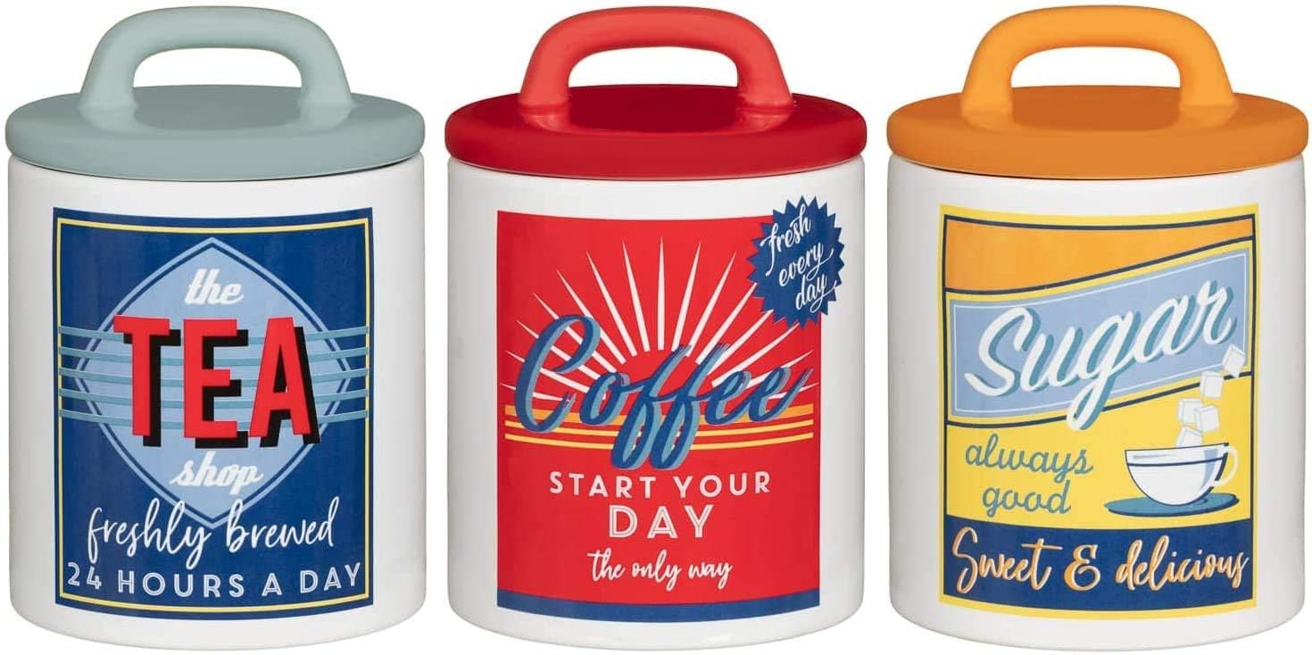 Retro Set 0f 3 Classic 50's Style Tea, Coffee & Sugar Ceramic Jars ...