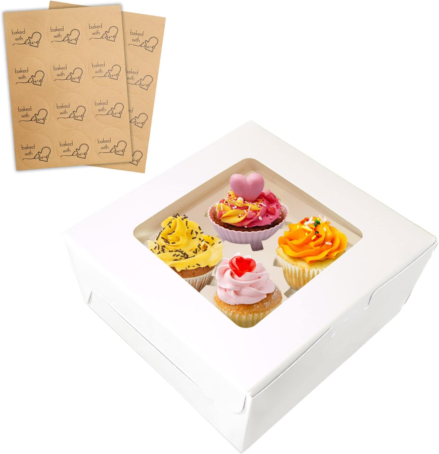 Bakewell's Cake Boxes 10 x 4 Hole White Cupcake Boxes Holds 4 Cakes ...
