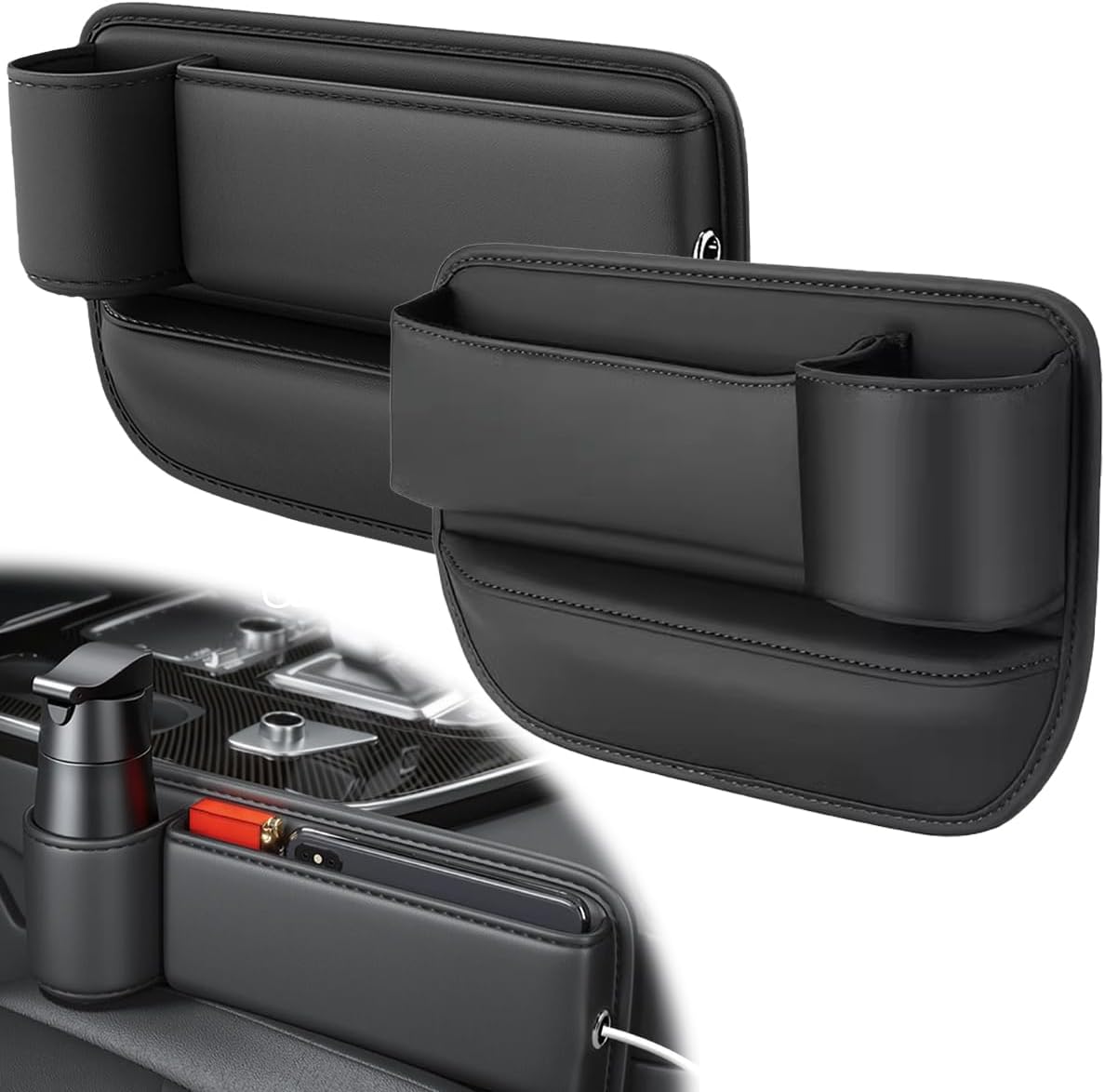 2PCS Bolsa de Espacio para Vasos de Cuero para Coche, Organizador de ...