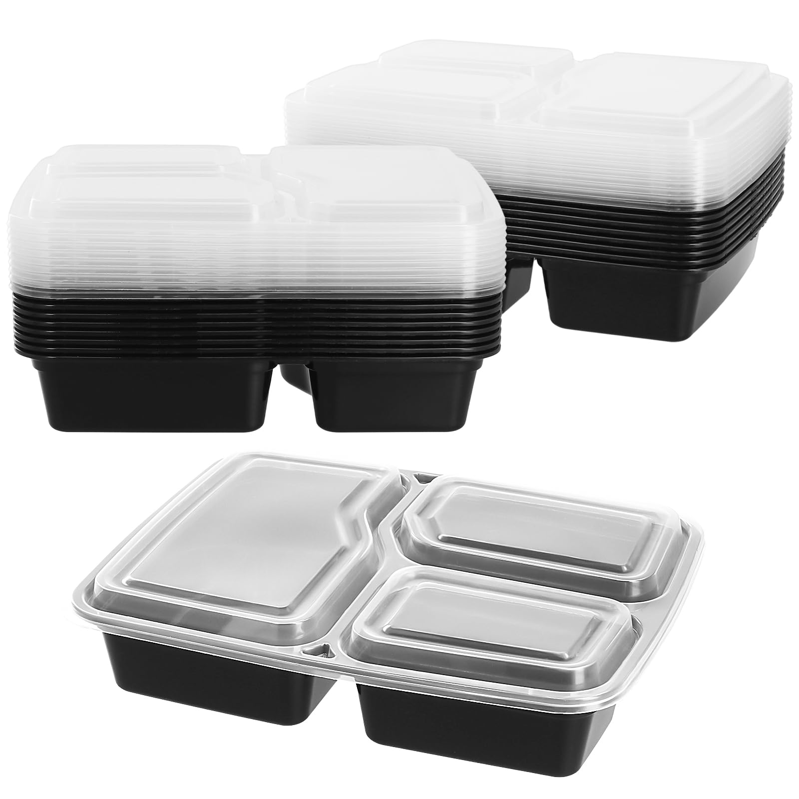 JEUIHAU 40 Pack 3 Compartment Meal Prep Containers, 32oz Plastic Food ...