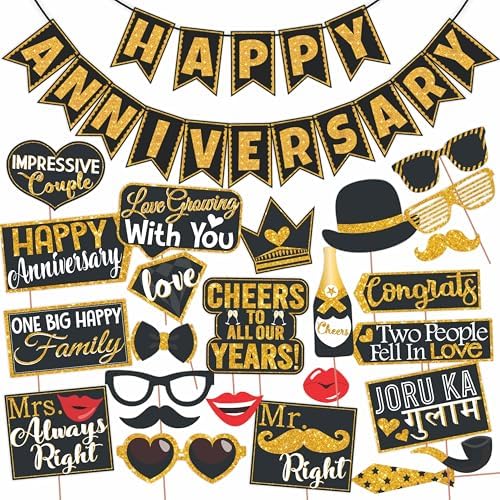 Wobbox Anniversary Photo Booth Party Props DIY Kit with Happy ...