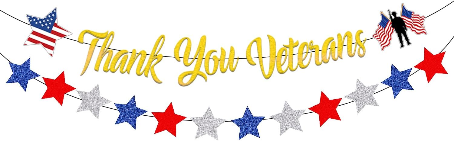 Amazon.com: Veterans Day Decorations Gold Glitter Thank You Veterans ...