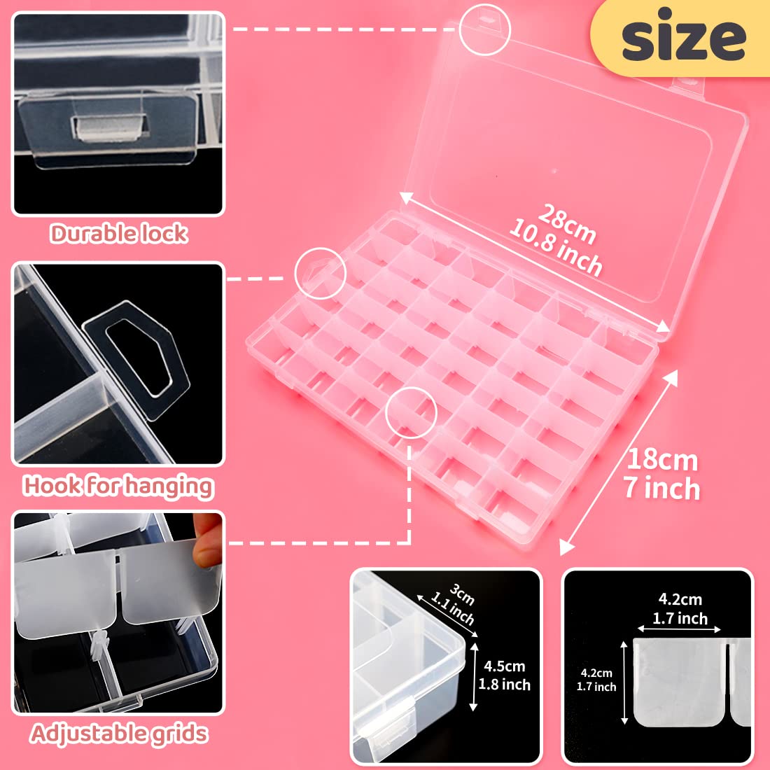 Snapklik.com : 2 Pack 36 Grids Plastic Bead Organizer Box, Adjustable ...