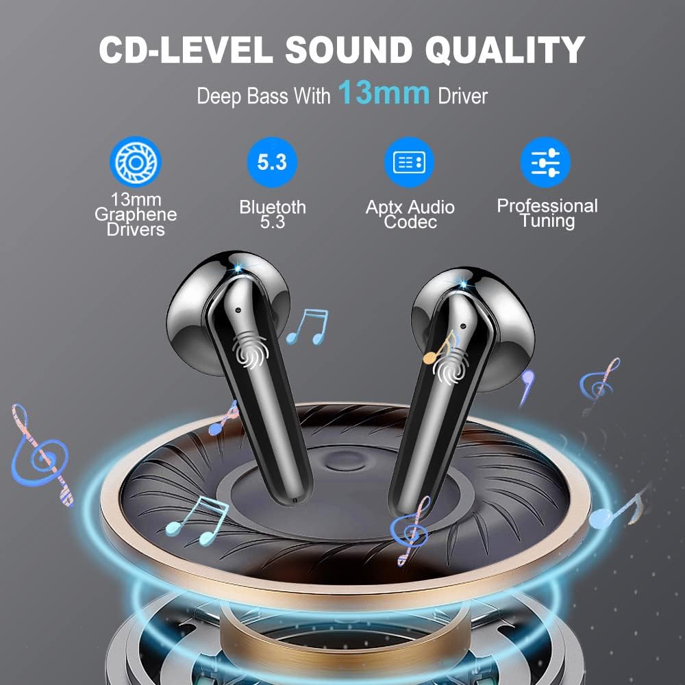Wireless Earbuds Bluetooth 5.3 Headphones with 4 Mics, 2022 In Ear ...
