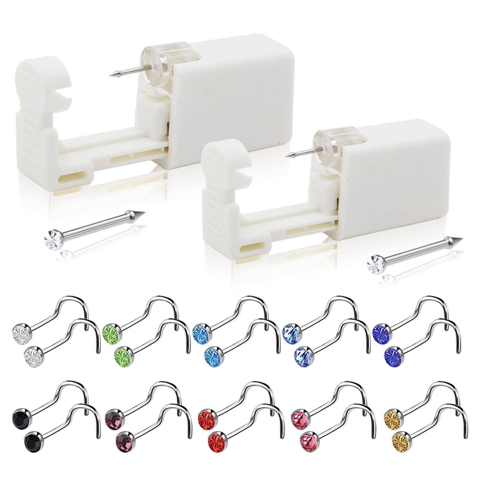 Nose Piercing Gun Kit - Ruicoo 2 Pack Self Nose Piercing Gun Disposable ...