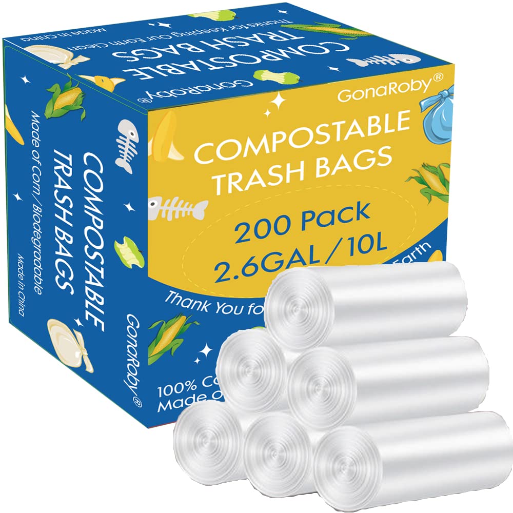 Compostable Trash Bags 200 Count 2.6 Gallon Biodegradable Trash Bags ...