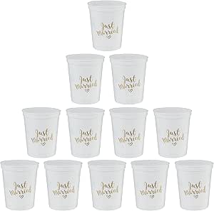 Amazon.com: Funky Junque Bachelorette Party Cups - 12 Pack - Just Married (White/Gold) : Home ...