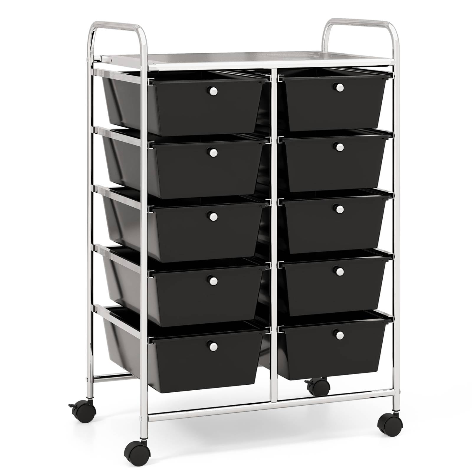 COSTWAY 10 Drawers Storage Cart, Multipurpose Mobile Organizer Shelving ...