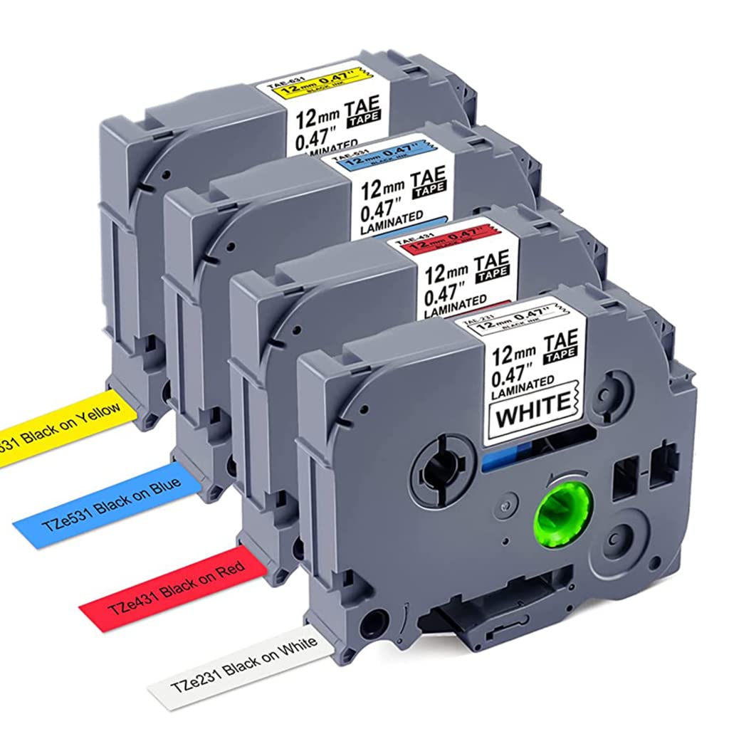 HASTHIP®Brother Lable Tape 12mm, 4 Pack Brother Label Tape Replacement ...