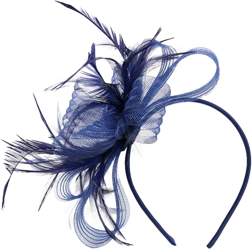 minkissy Navy Blue Fascinator Headband Mesh Hair Accessory for Weddings ...