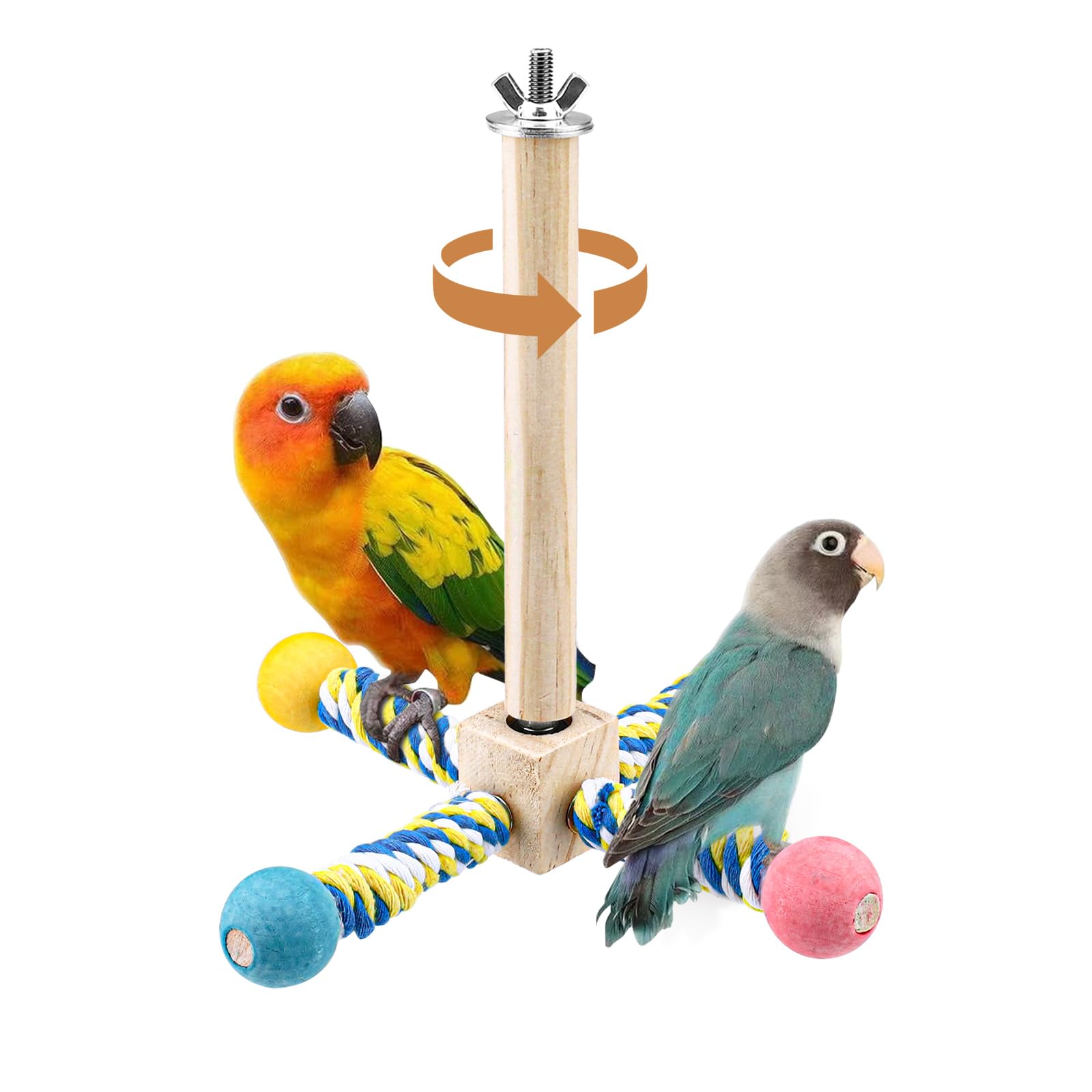 Snapklik.com : Rotating Bird Stand Perch Toy, Natural Wood Spinning ...