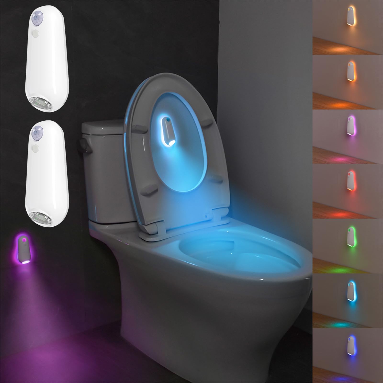 VEEKI Toilet Light Motion Sensor, 8 Colors Changing Toilet Night Light ...