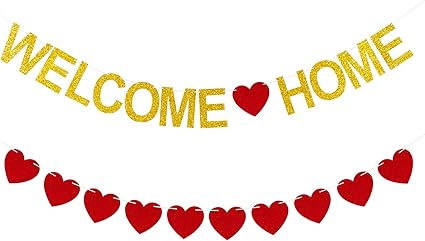 Amazon.com: Welcome Home Banner Gold Glitter Decorations for Party ...