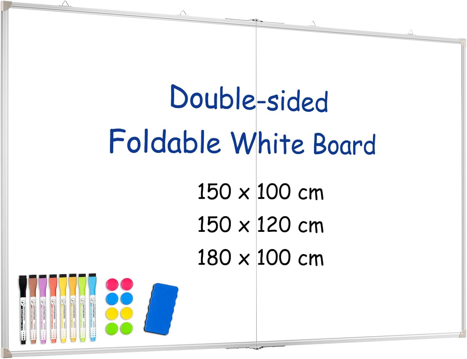 QUEENLINK Large White Board, 180×100cm Foldable Magnetic Whiteboard ...