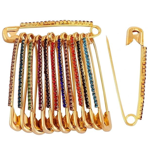 ICW Multi Colour Stone Big Safety Saree Dress Kurtis Pins Pallu Dupatta ...