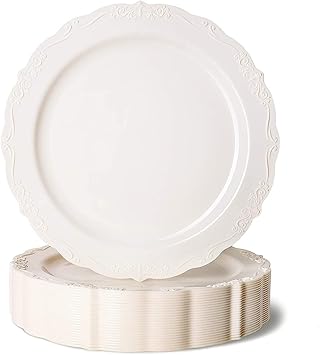 Amazon.com: Juvale Wedding Dinnerware, Ivory White Plastic Plates (7.5 ...