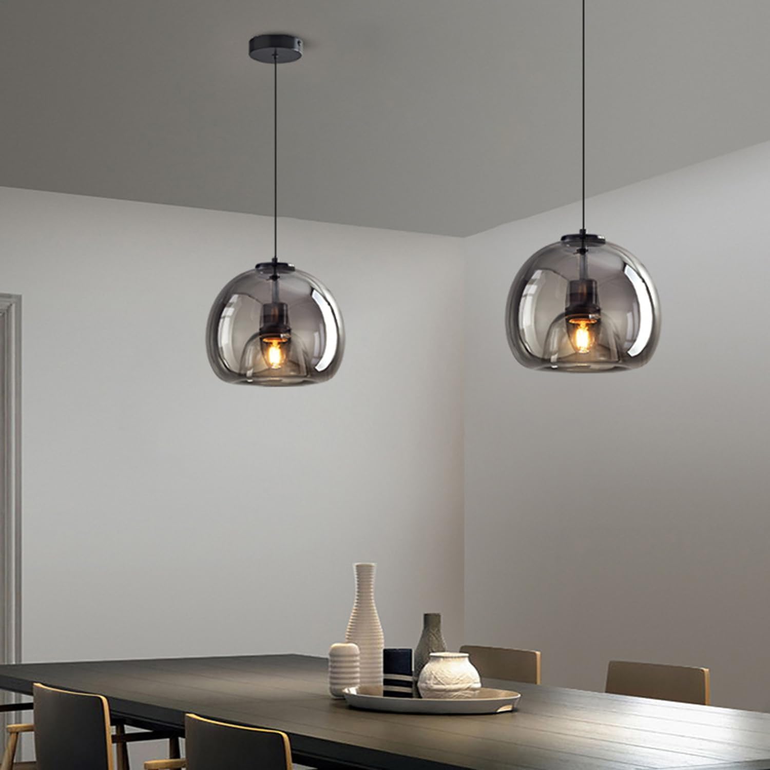 MIXL-Smoked Glass Pendant Light,Globe Kitchen Island Pendant Lighting,Modern Hanging Light ...
