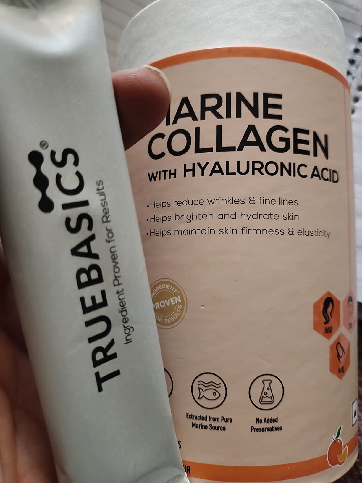 TrueBasics CollaSkin, Marine Collagen Peptides (Orange, 200g) | With ...