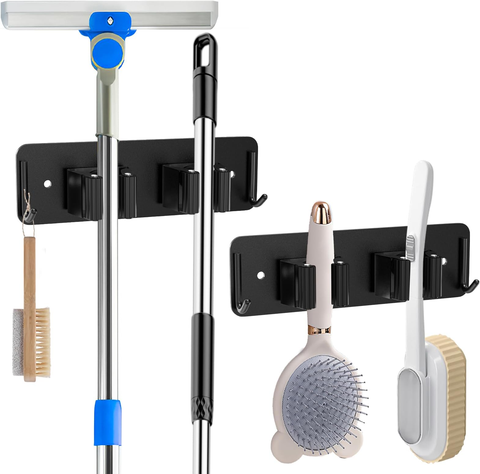 Amazon.com: OUTNILI Mop Broom Holder Wall Mount Wood Broom Mop Hanger ...