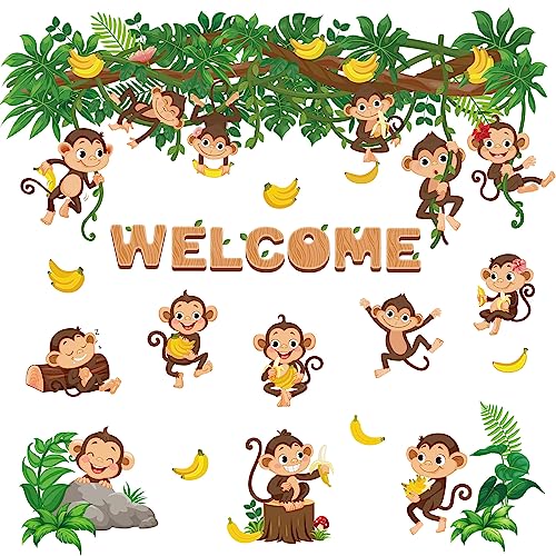Harloon 47 Pcs Monkey Cutouts Monkey Welcome Bulletin Board - Want It All