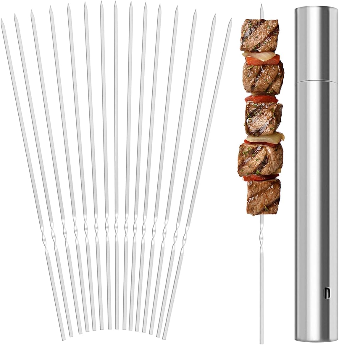 Amazon.com : 13 Inch Metal Kabob Skewers 50pcs, BBQ Skewers, Reusable ...