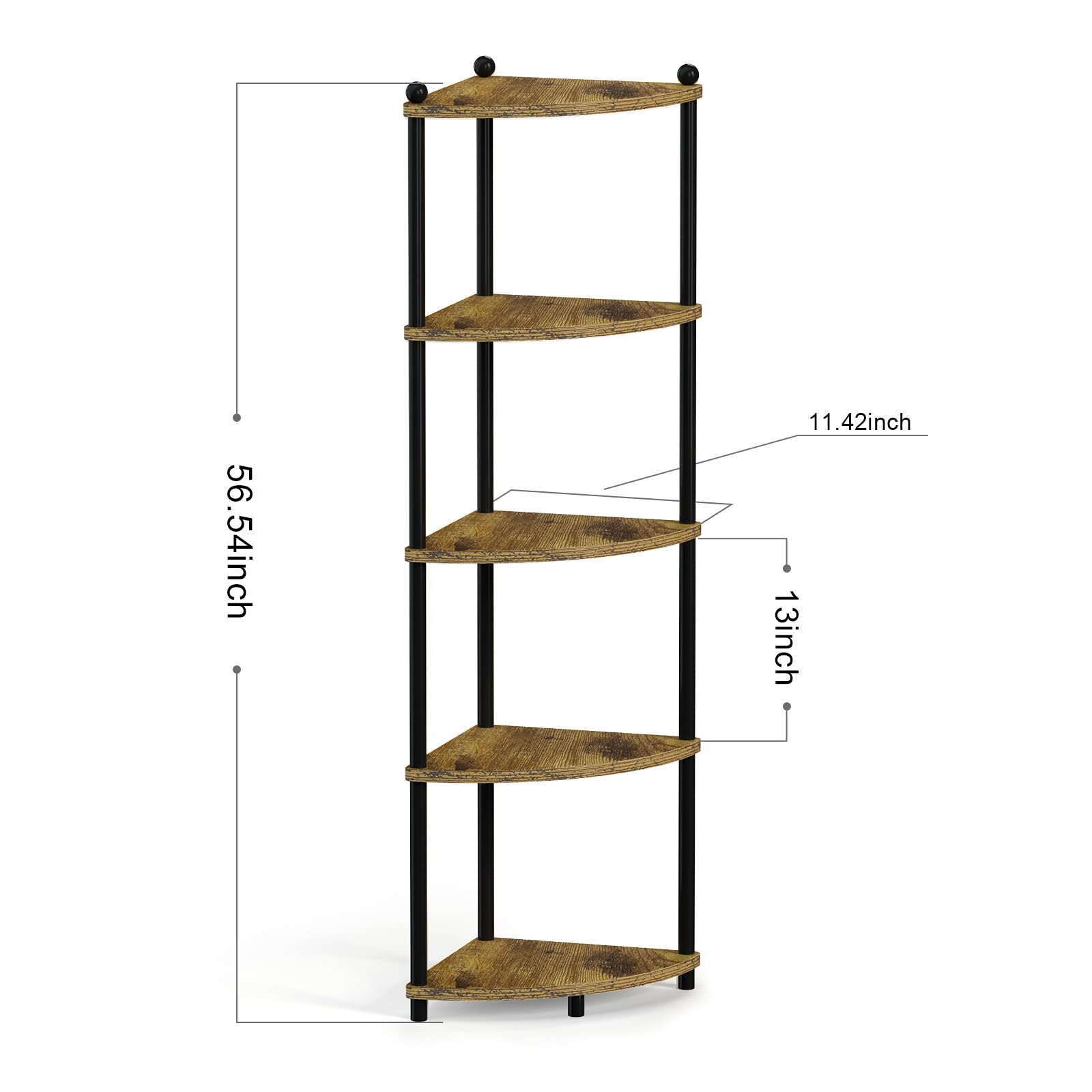 Black Corner Shelf Stand for Living Room-Wood Corner Shelving Unit 5 ...